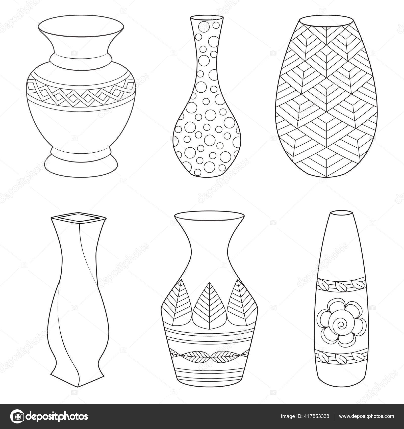 Jarrones Conjunto Vectorial Ilustración Blanco Negro Vector de stock ...