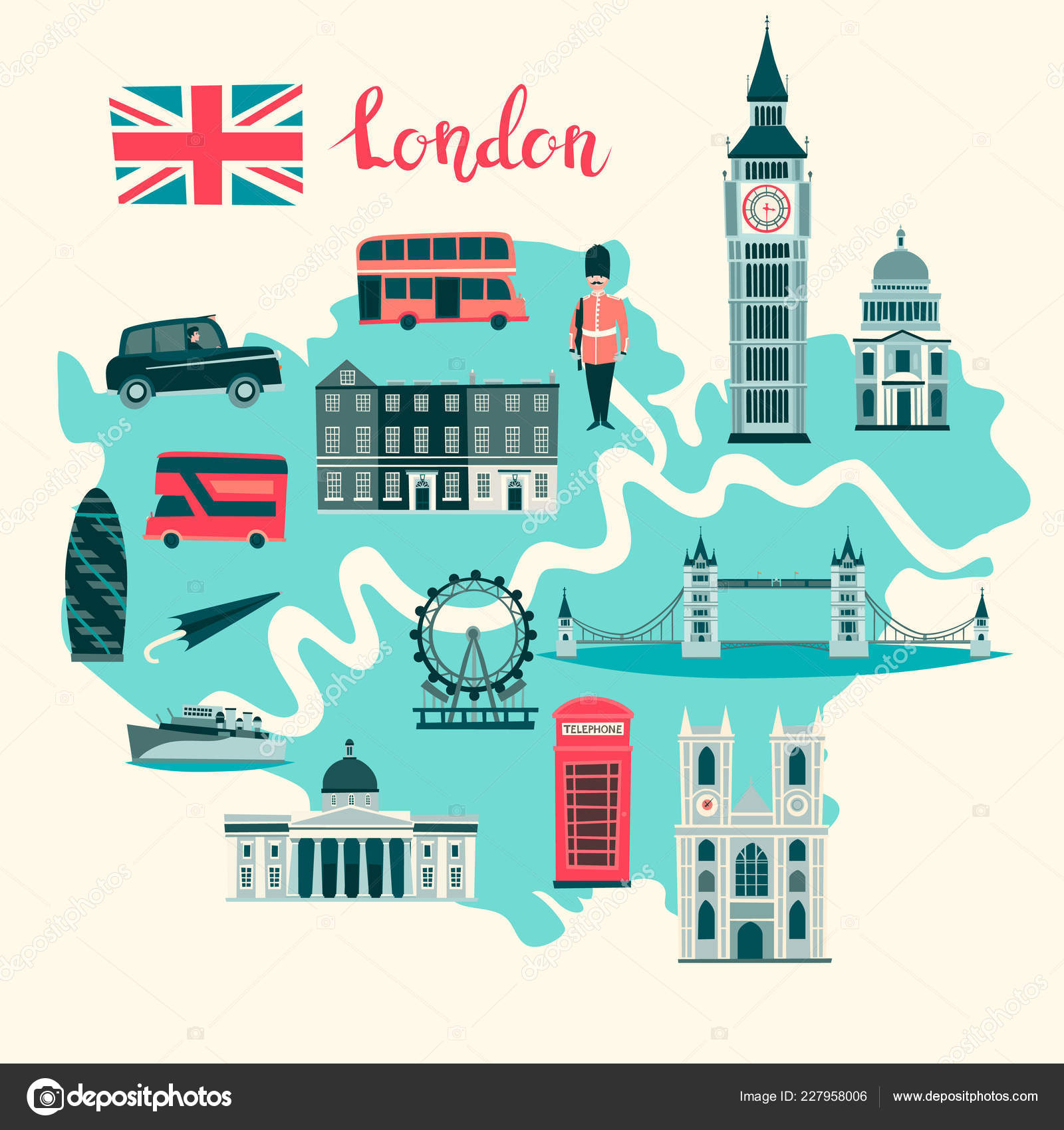 London Illustrated Map Vector Abstract Colorful Atlas Poster ...