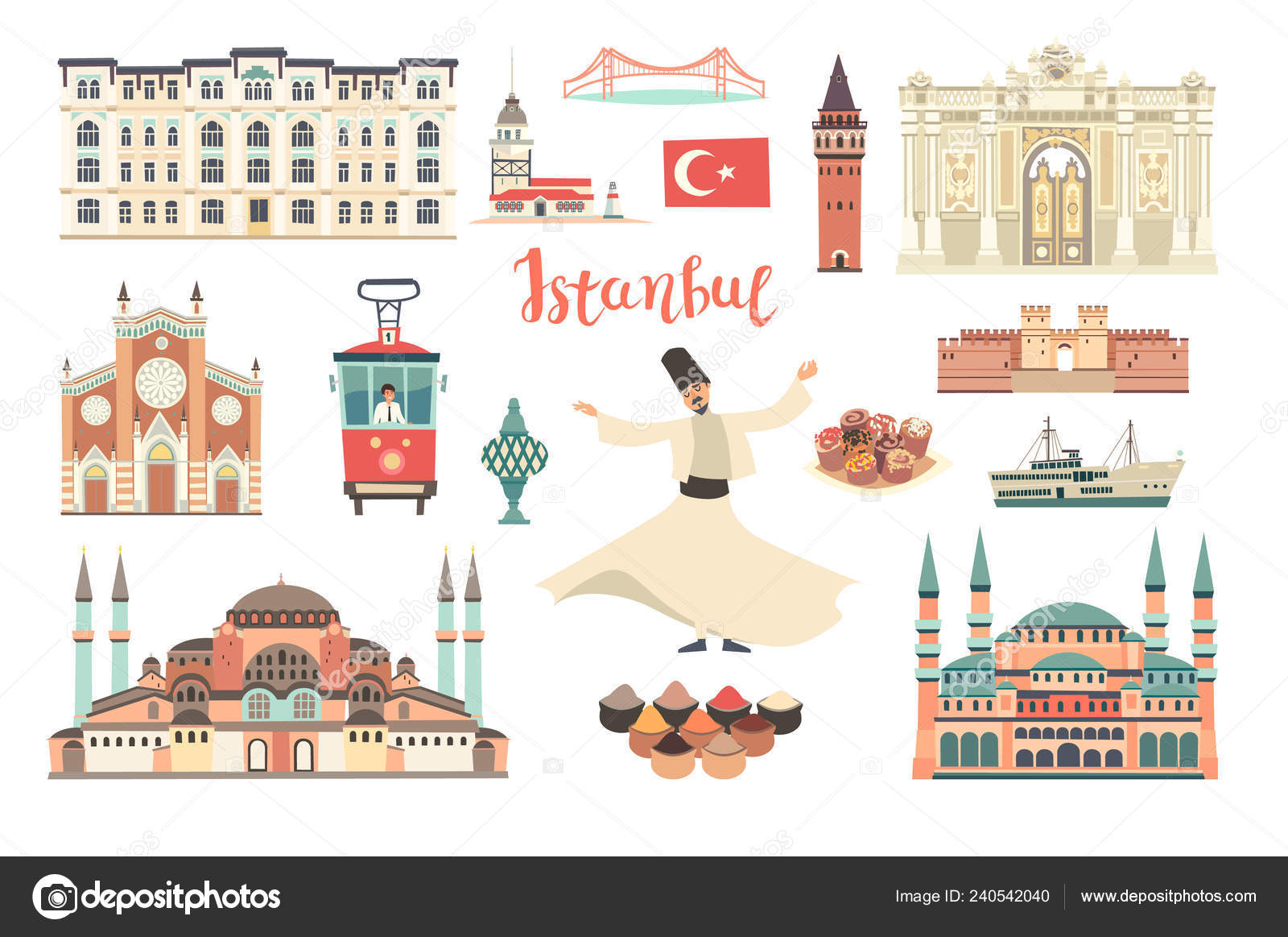Istanbul City Colorful Vector Collection Istanbul Building Landmarks ...