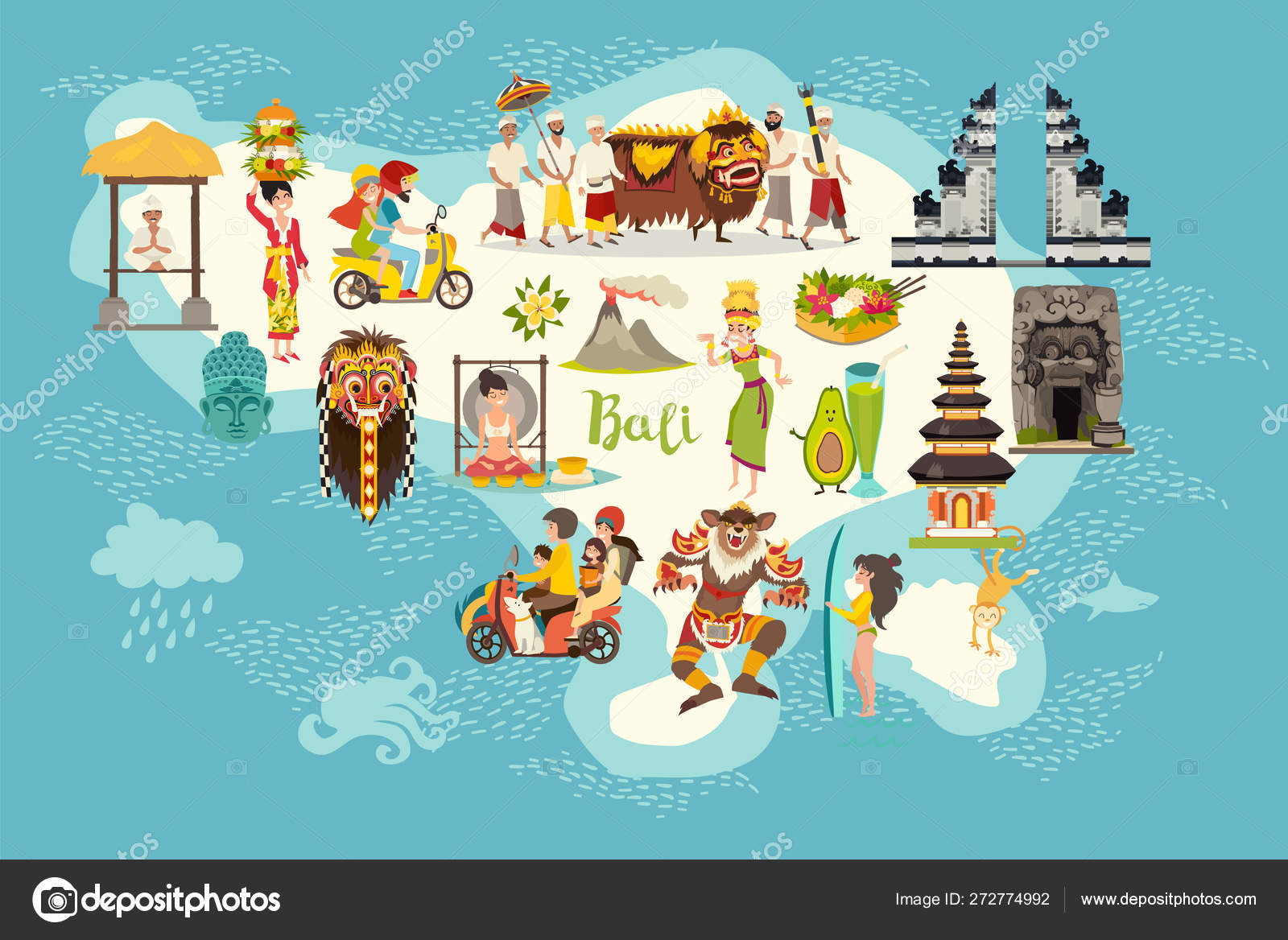 Bali Map Vector Illustrated Map Bali Children Kid Cartoon Abstract ...