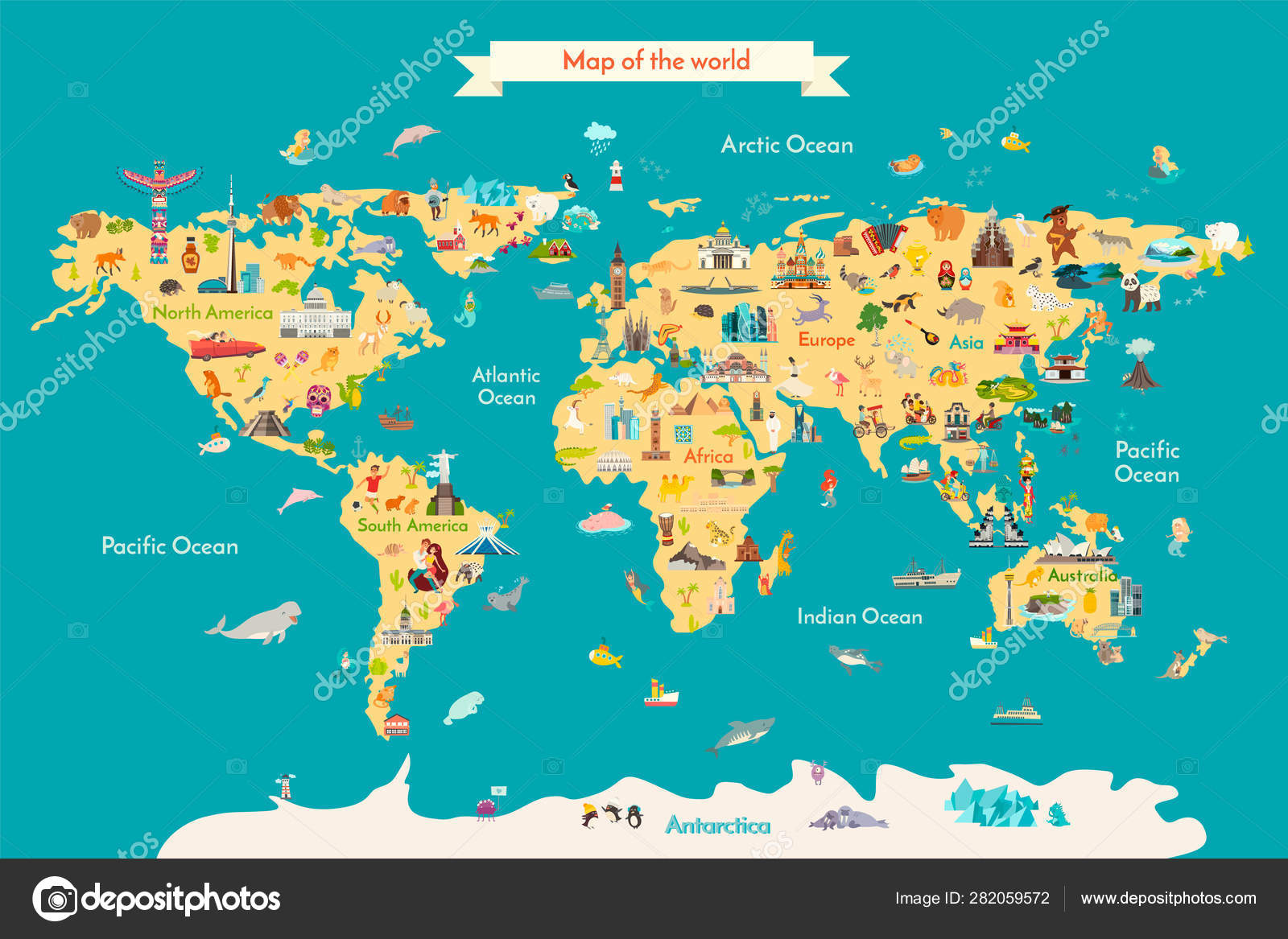 World Map Vector Illustration Landmarks Travel Map Landmarks Animals ... World Map Vector Illustration Landmarks Travel Map Landmarks Animals ...