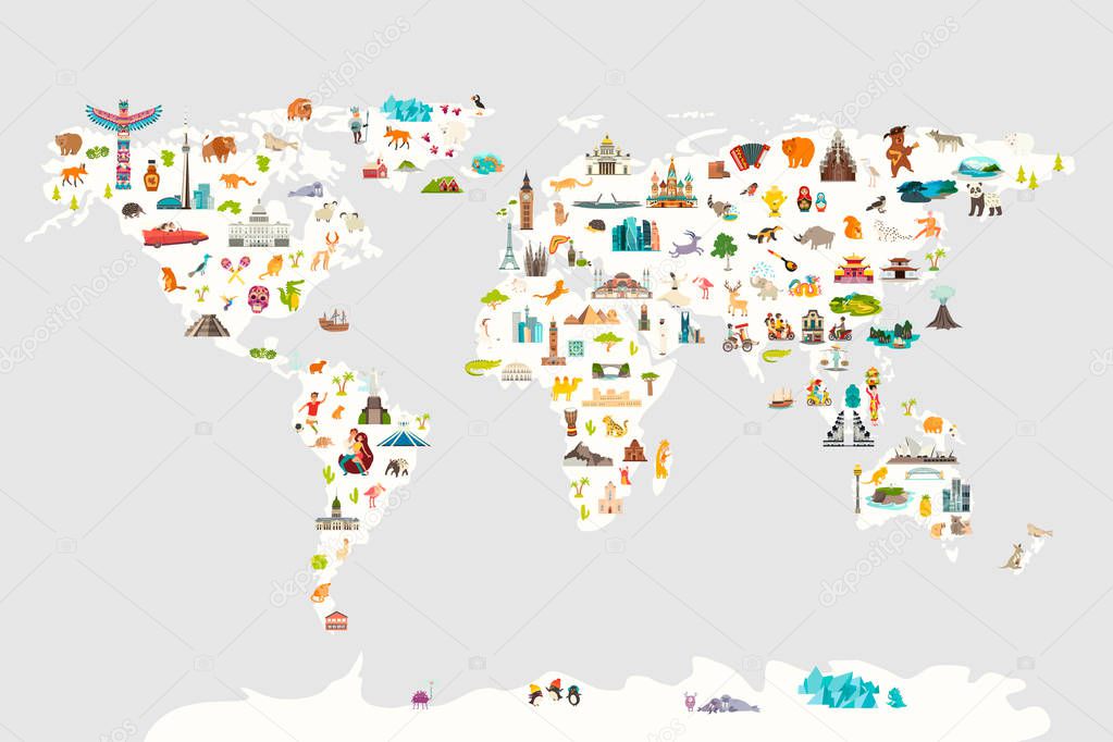 Monumentos mapa del mundo vector ilustración de dibujos animados ...