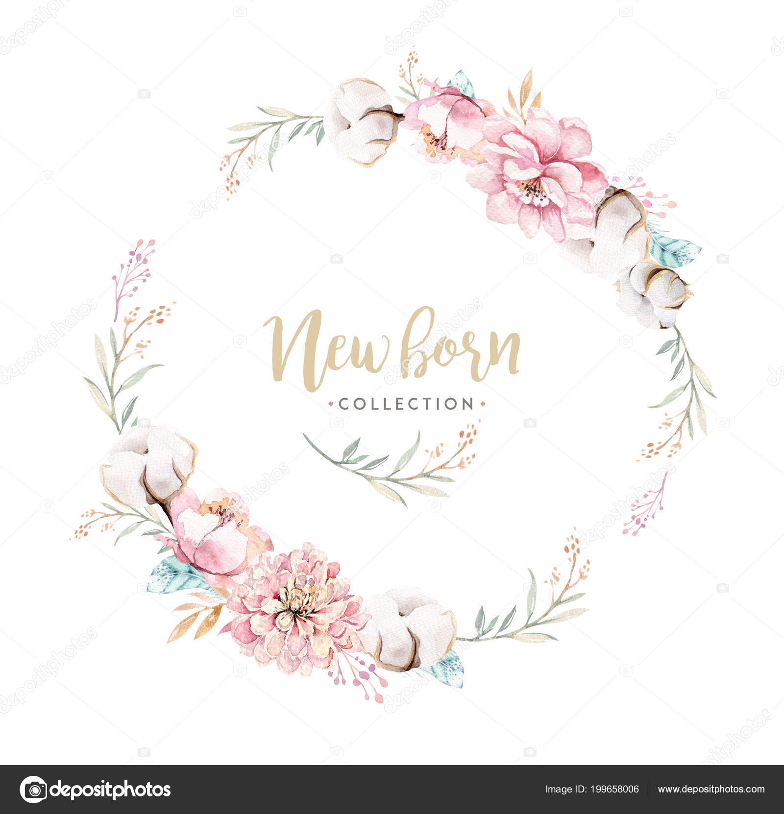 Watercolor Boho Floral Wreath Bohemian Natural Frame Leaves Feathers ...