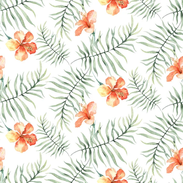 Seamless watercolor pattern of tropical leaves, aloha jungle ...