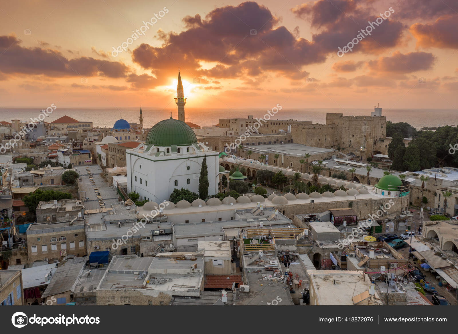 Aerial Summer Sunset View Acco Acre Akko Medieval Old City — Stock ...