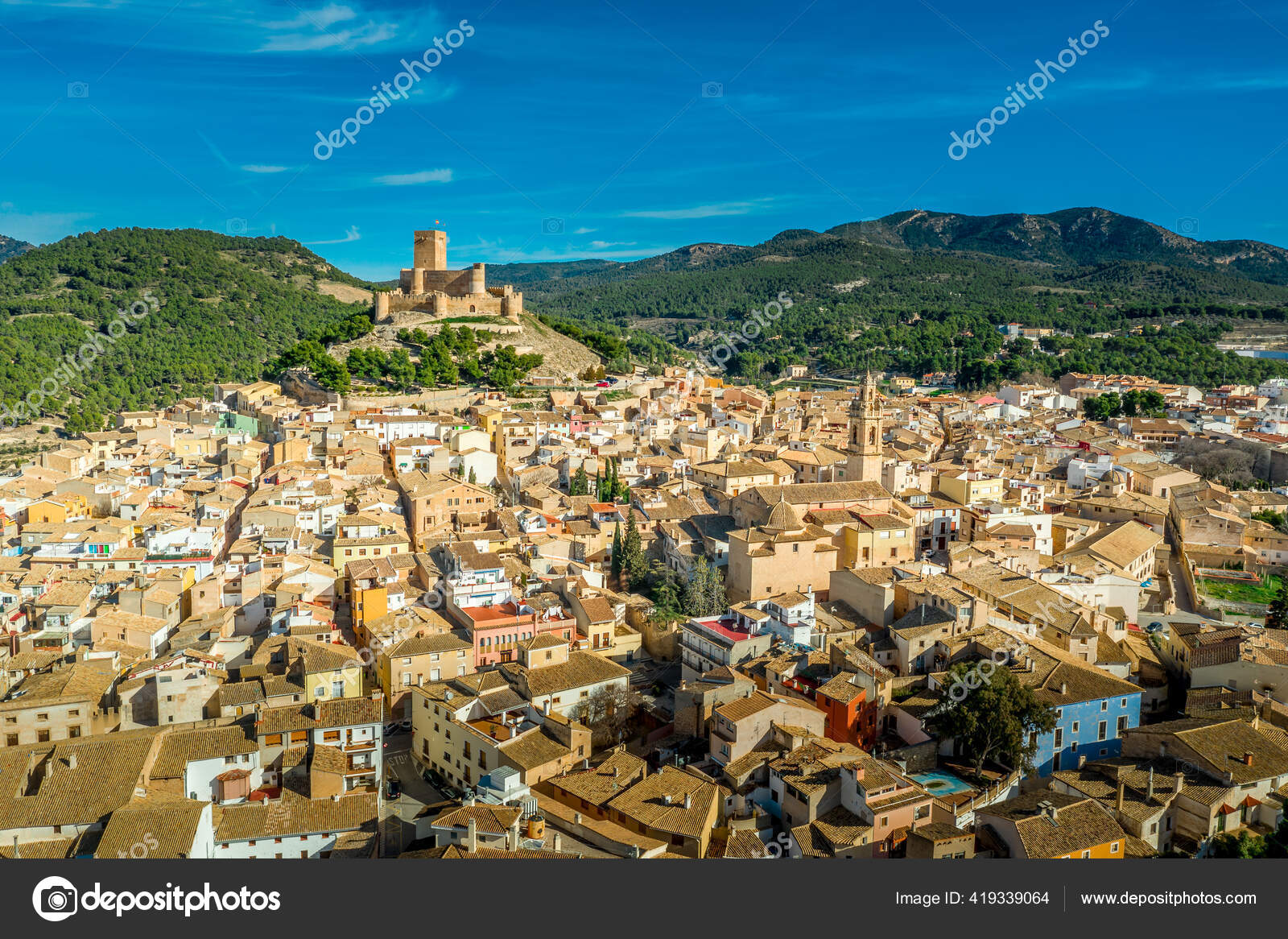 Aerial View Biar Castle Valencia Province Spain Donjon Towering Town ...