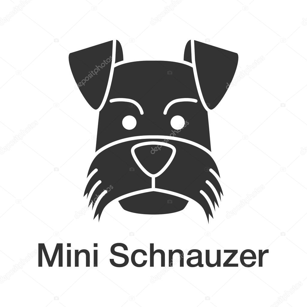 Icono de glifo schnauzer miniatura. Zwergschnauzer. Símbolo de silueta. Espacio negativo ...