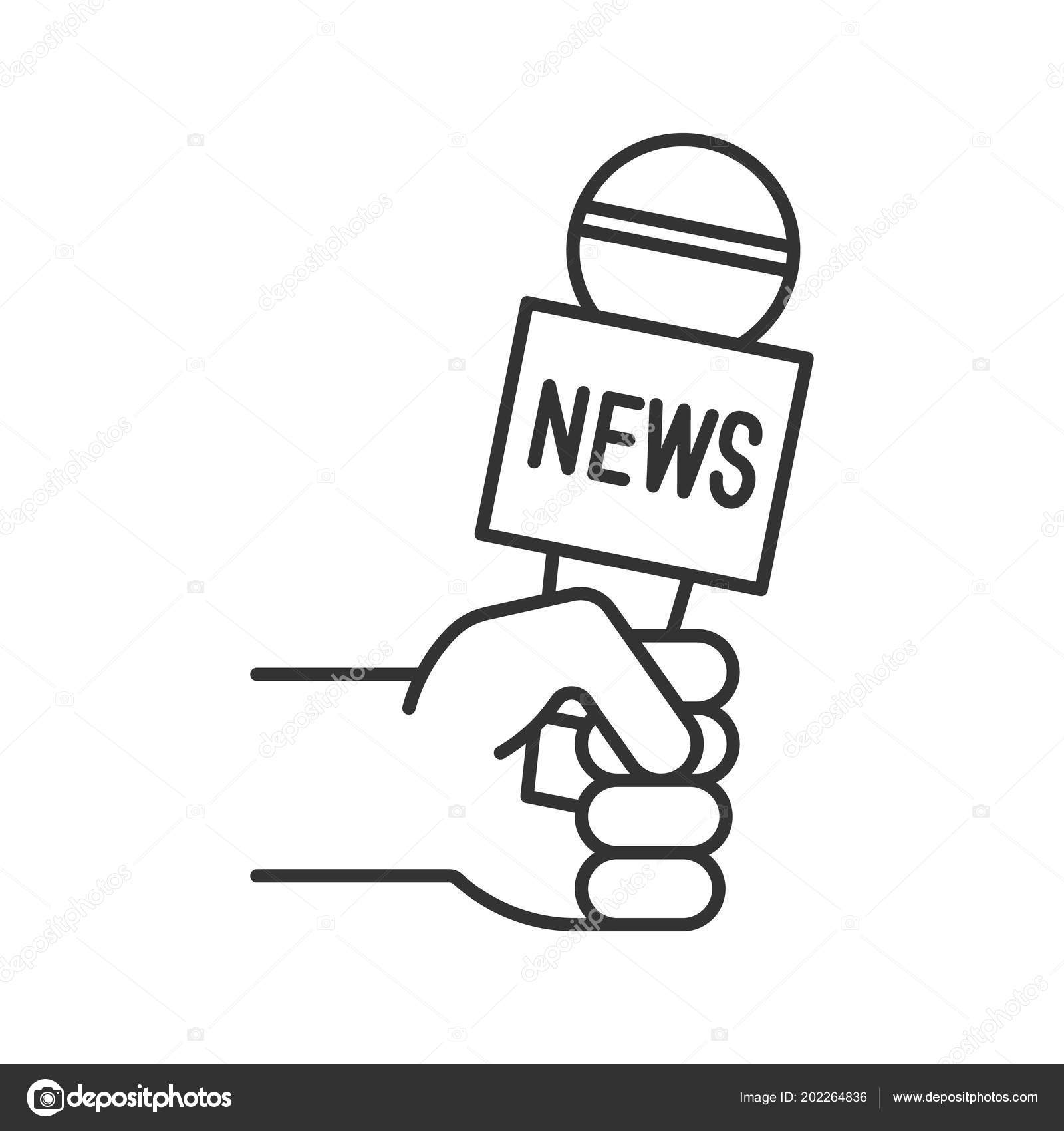 Periodista Sosteniendo Micrófono Icono Lineal Ilustración Línea Delgada
