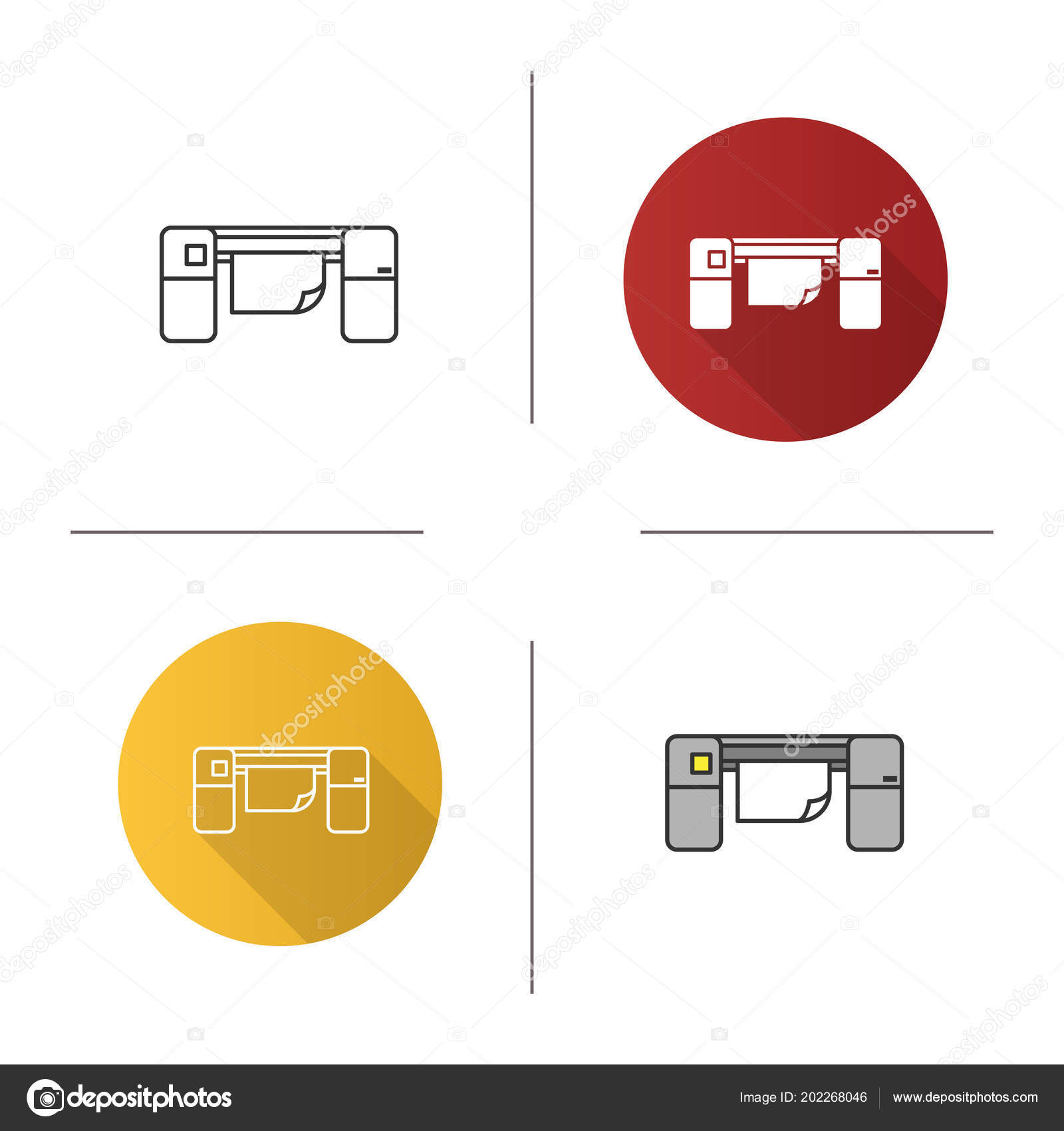Large Format Printer Icon Printing Machine Flat Design Linear Color ...