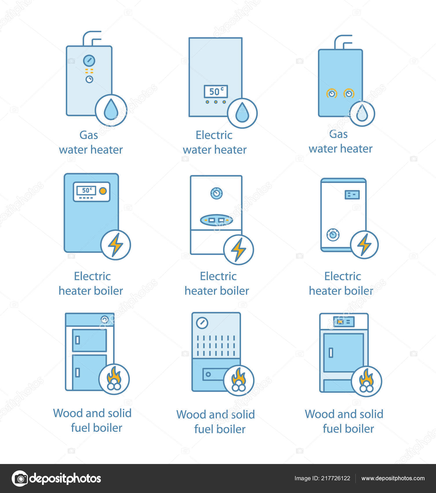 Commercial Industrial Domestic Central Heating Systems Color Icons Set ...