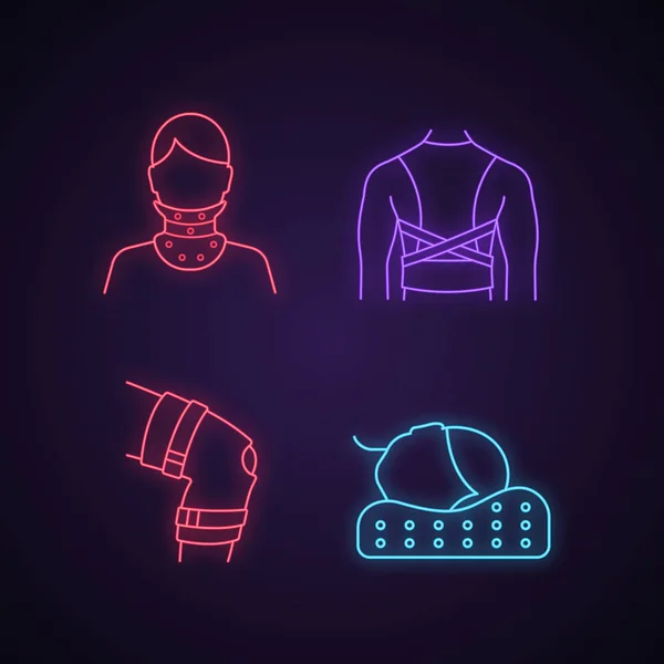 Trauma Treatment Neon Light Icons Set Rib Belt Cervical Collar ⬇ Vector ...