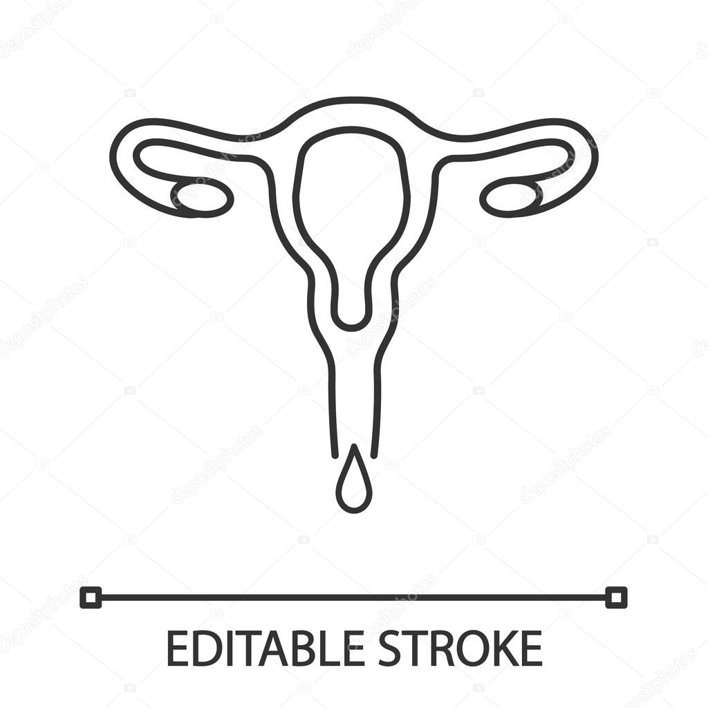 Icono lineal de menstruación. Sangrado menstrual. Ilustración en línea delgada. Secreción ...