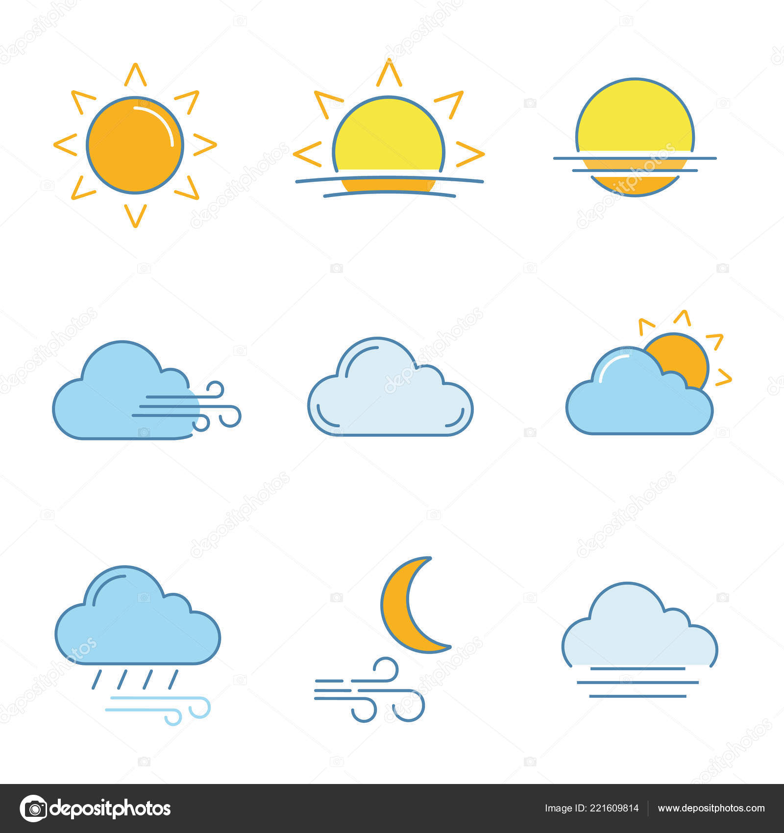 Weather Forecast Color Icons Set Sun Sunrise Sunset Wind Cloud Stock Vector Image by ©bsd #221609814