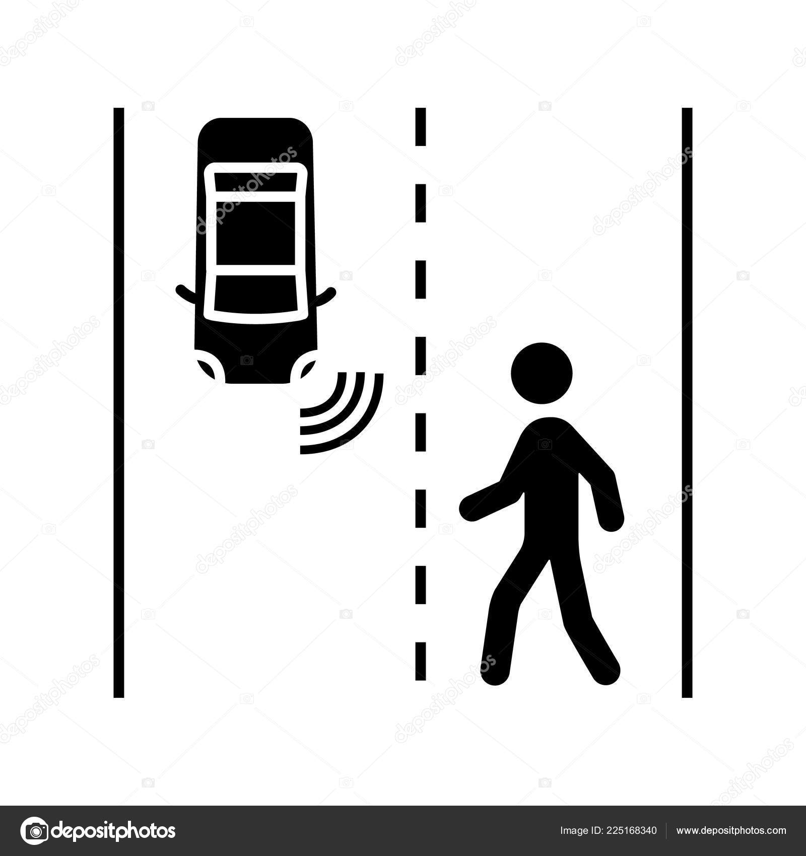 Autonomous Car Detecting Pedestrians Glyph Icon Driverless Auto Road Self Stock Vector by ©bsd ...
