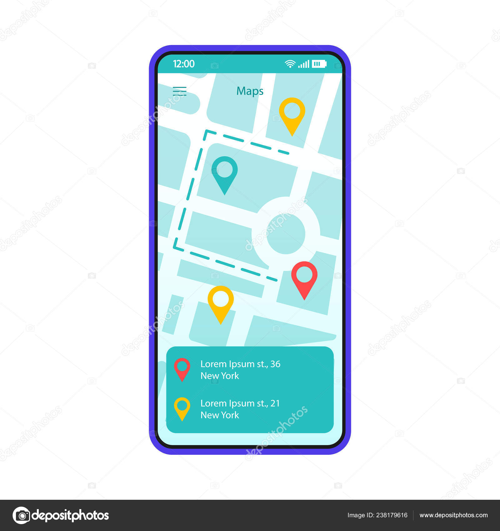 Route Searching App Interface Vector Template Stock Vector Image by ©bsd #238179616
