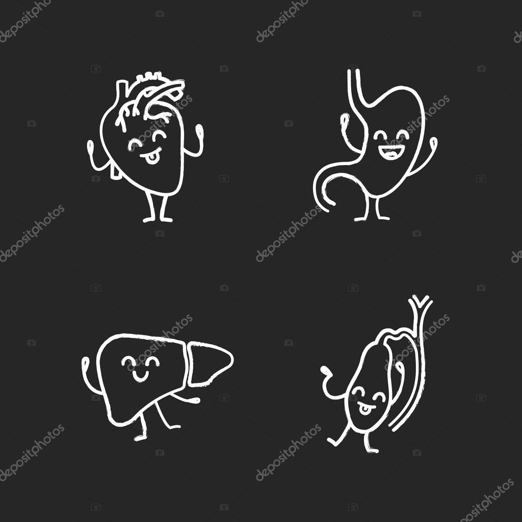 Sonrientes órganos internos humanos personajes tiza iconos conjunto ...