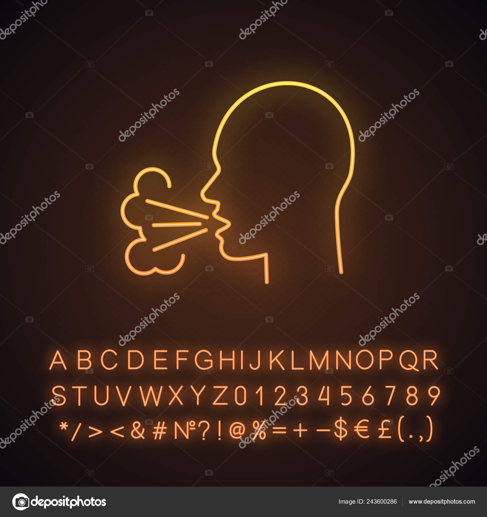 Ikon Lampu Neon Batuk Infeksi Virus Influenza Flu Gejala Dingin Vektor ...