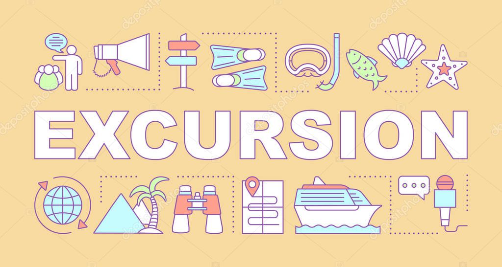 Banner de conceptos de palabras de excursión. Oferta de agencia de ...