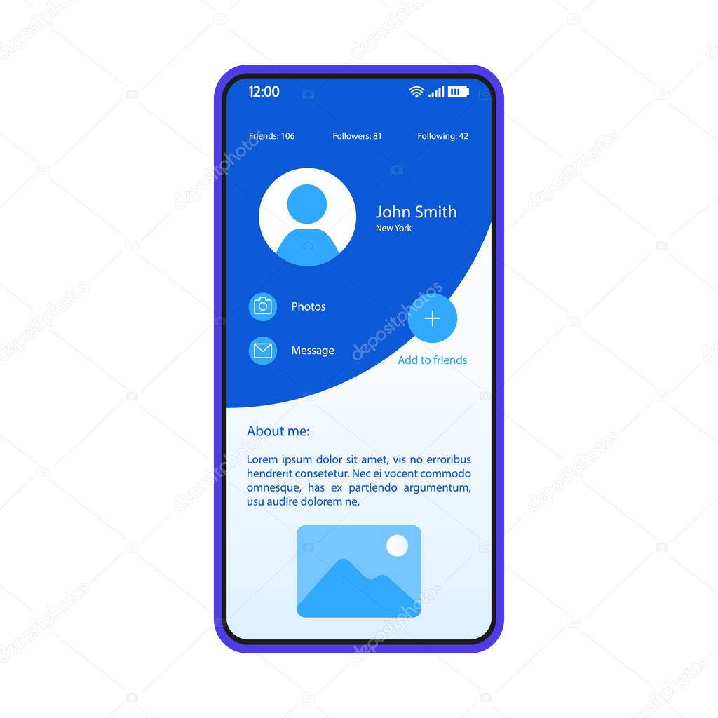 Social media app smartphone interfaz vector plantilla. Diseño de diseño ...