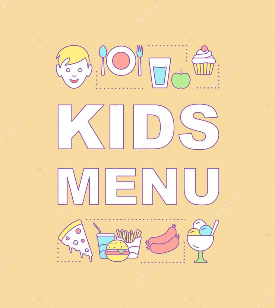 Menú infantil conceptos de palabras banner. Comida rápida. Menú para ...
