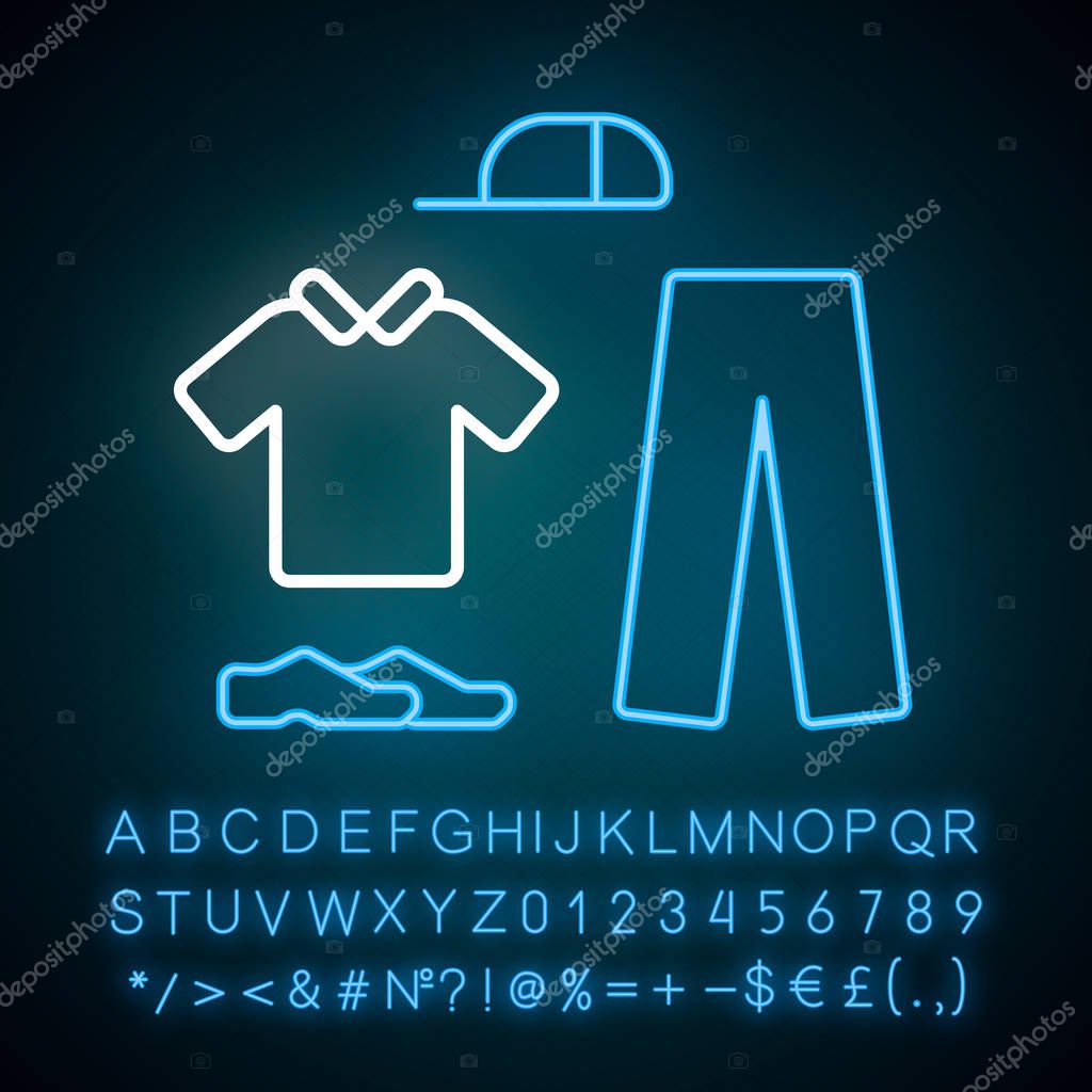 Icono de luz de neón uniforme de grillo. Franelas deportivas. Ropa ...