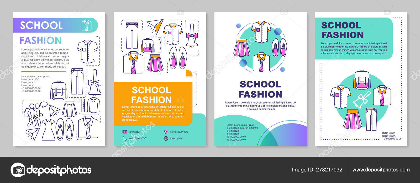School uniform brochure template layout. Pupils clothes. Flyer, booklet ...