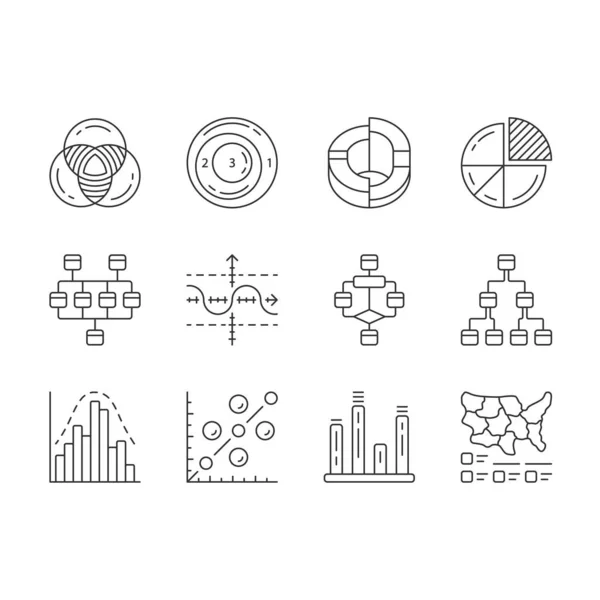 Conjunto de iconos lineales de diagramas. Representaci n esquem tica de la informaci n ...