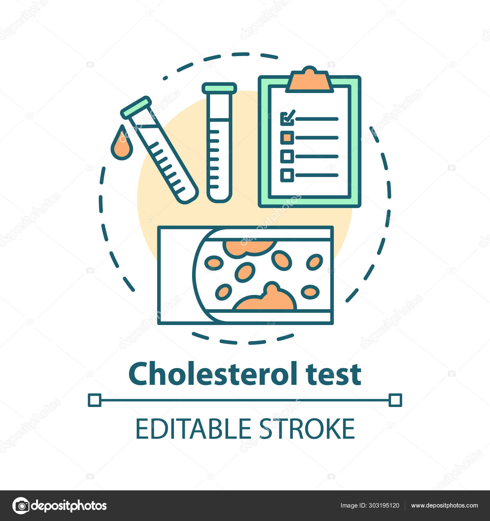 Cholesterol level test concept icon. Checking fat blocked arteries idea ...