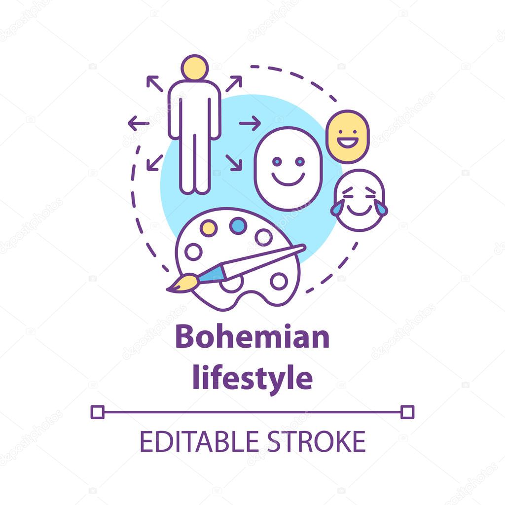 Icono del concepto de estilo de vida bohemio. Persona poco convencional ...