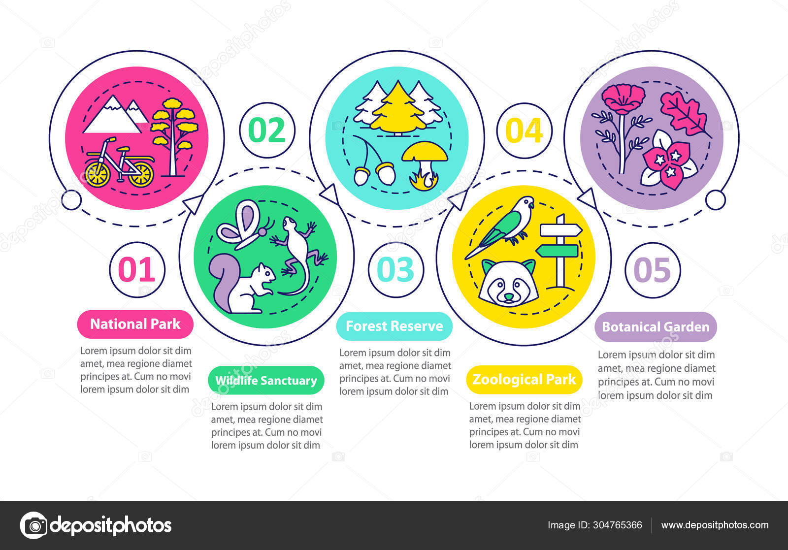 Protected areas for biodiversity vector infographic template. Park ...