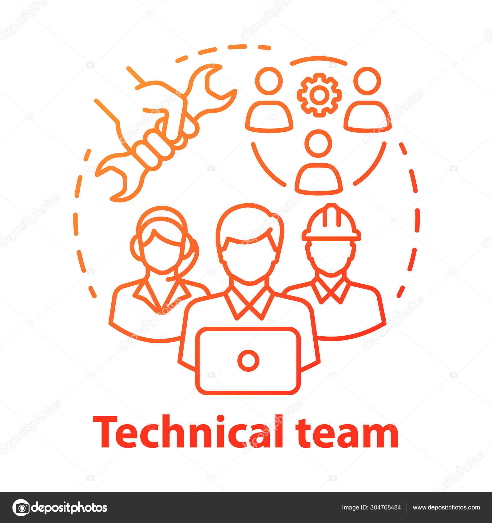 Technical team concept icon. Company staff, workforce idea thin line ...