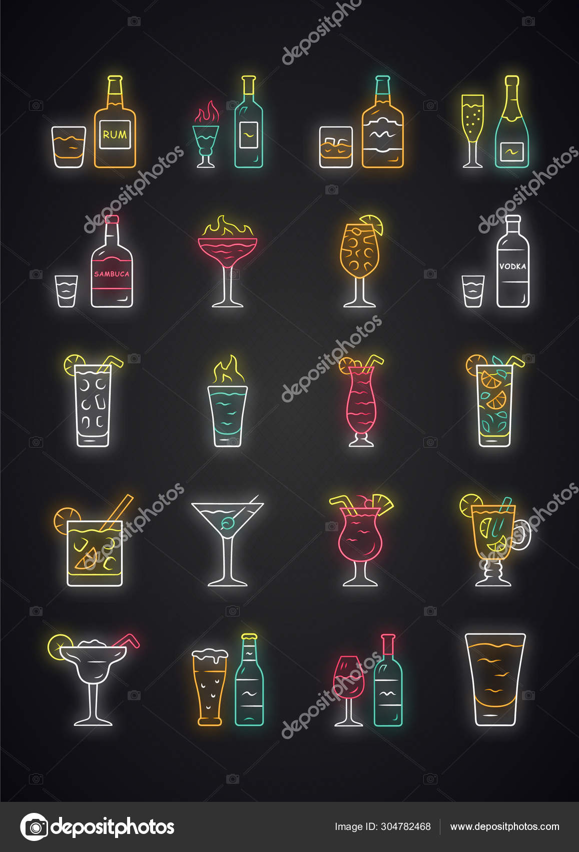 Neon Liquor Bottles