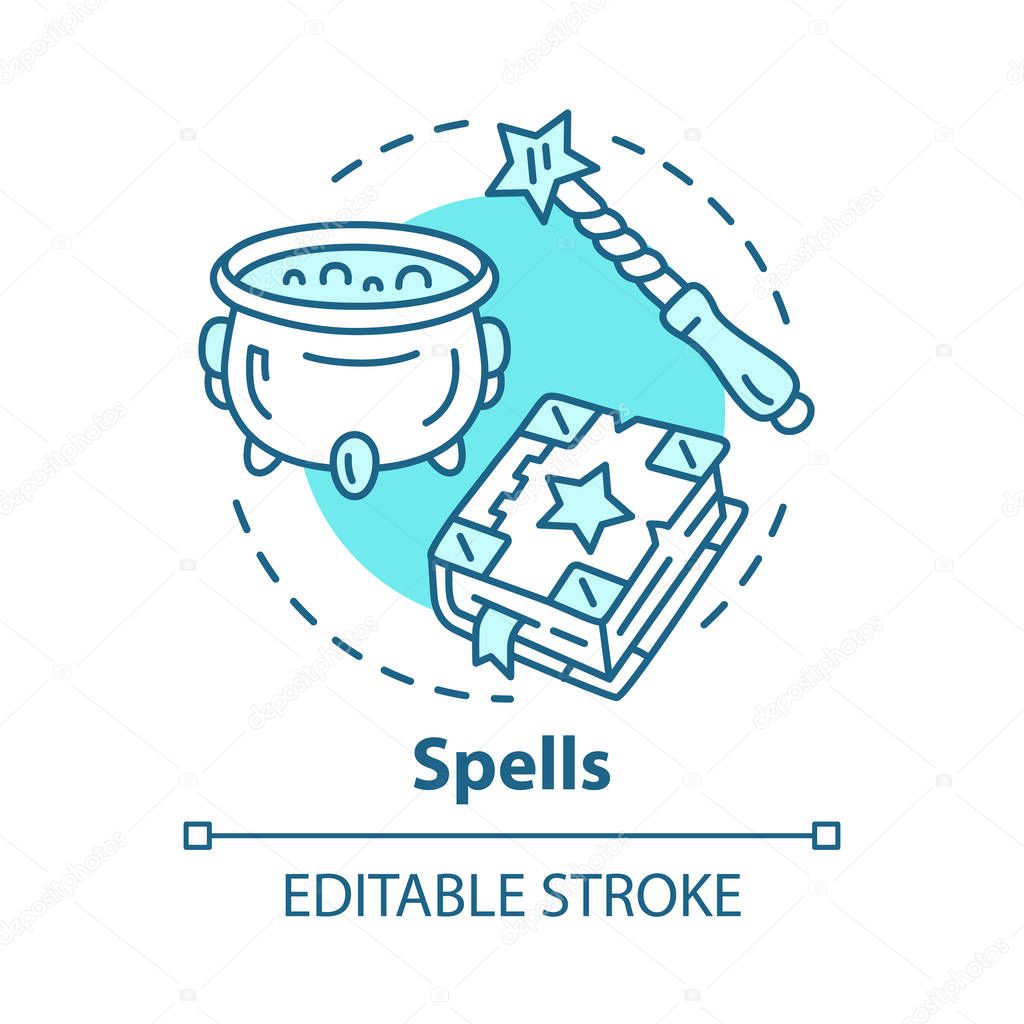 Icono de concepto de hechizos. Ilustración de líneas delgadas de ...