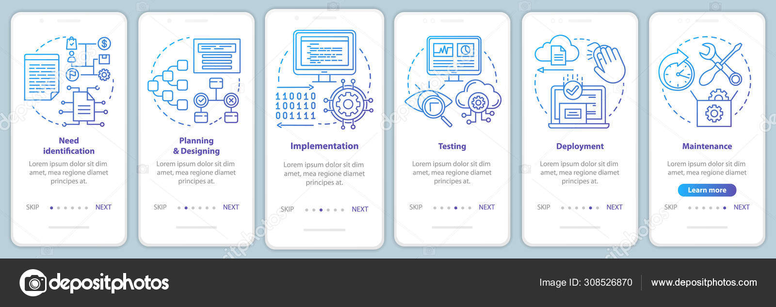 Software Development Stages Onboarding Mobile App Page Screen Vector Template Stock Vector by ...