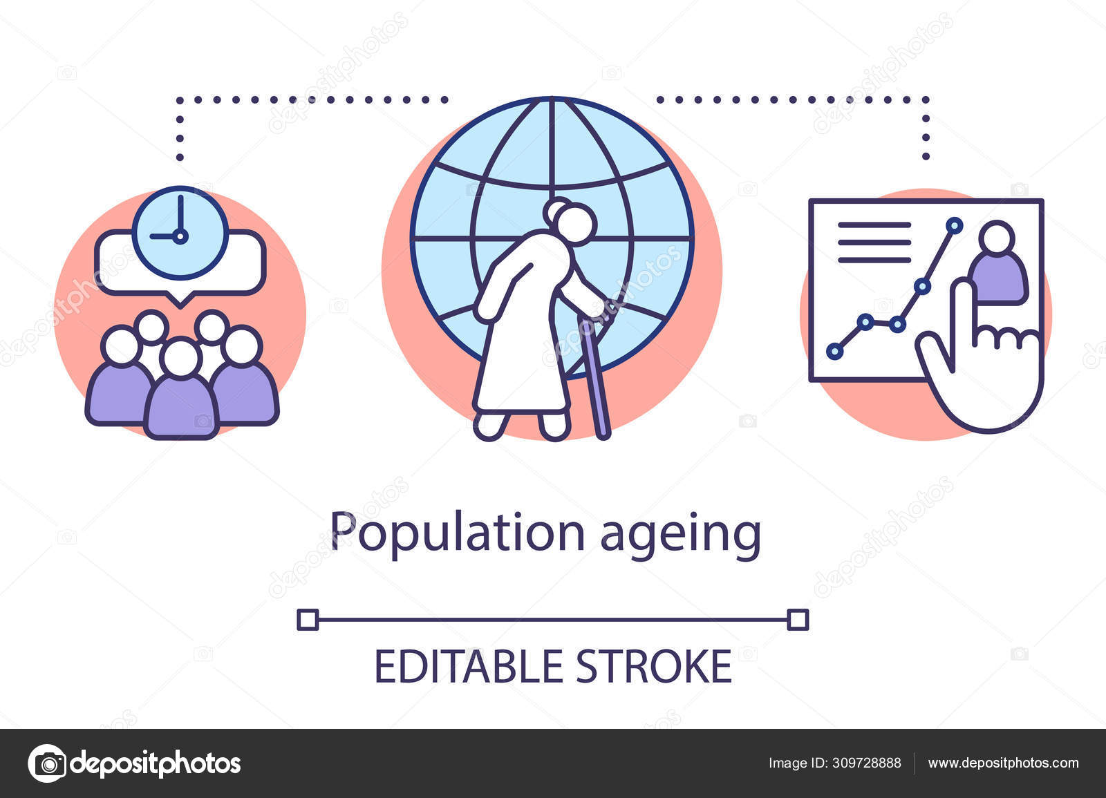 Population ageing concept icon. Demographic problem. Rising life ...