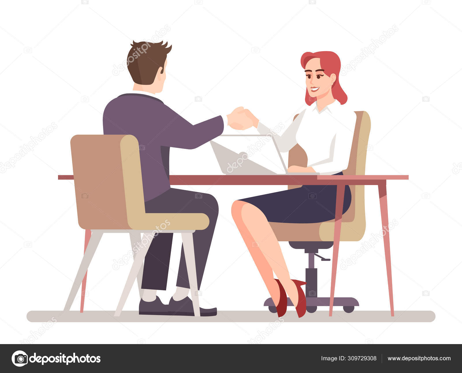 Recruiter hiring employee flat vector illustration. Successful job ...