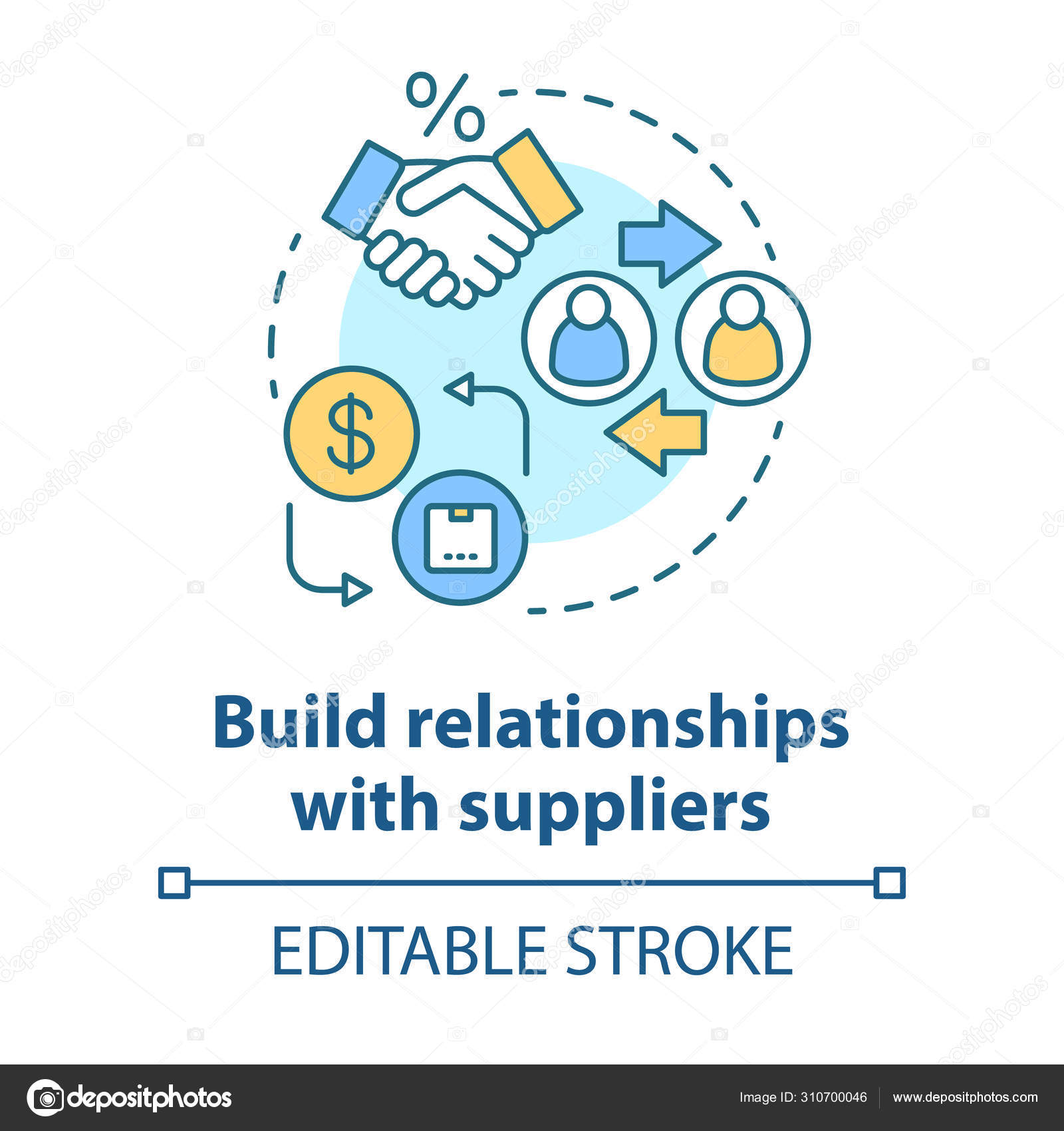 Build relationships with suppliers concept icon. Business agreement ...