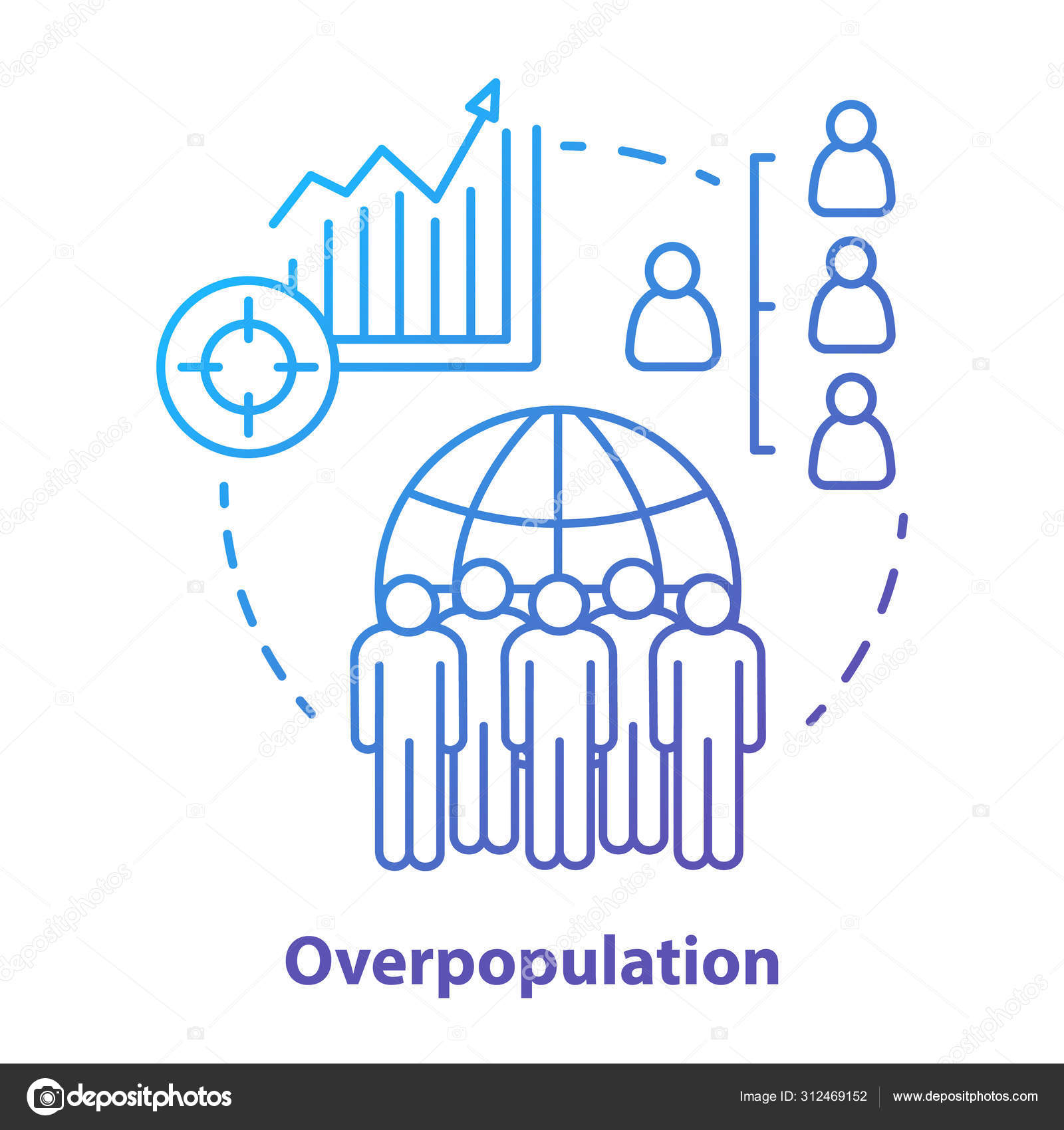 Overpopulation concept icon. Planet overcrowding idea thin line ...