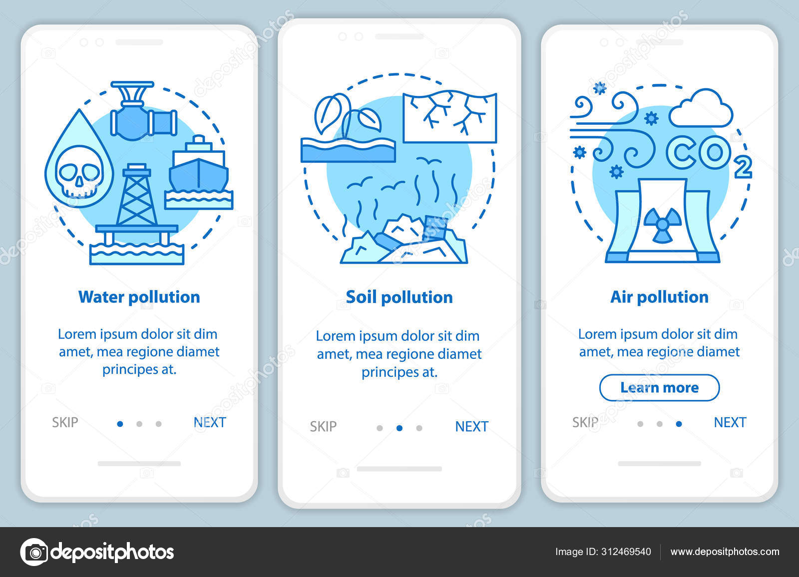 Pollution onboarding mobile app page screen vector template. Water ...