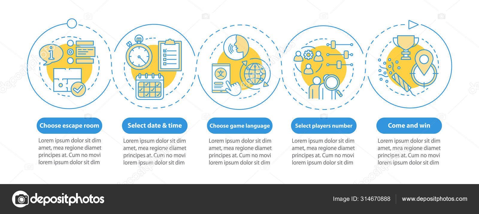Escape room booking vector infographic template. Choose quest date, time. Presentation design ...