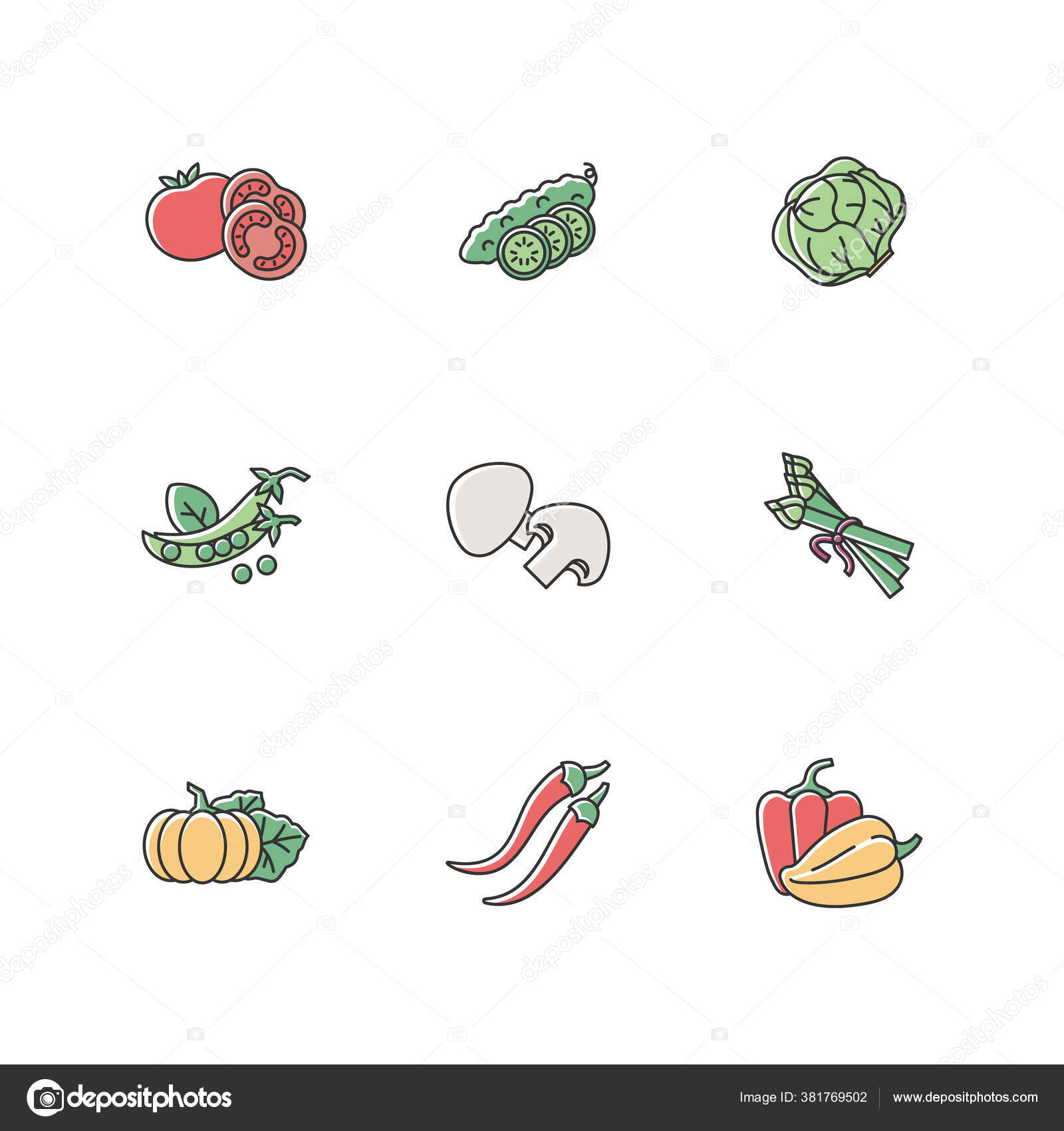 Veggie Rgb Color Icons Set Sliced Cucumber Fresh Tomato Prepare — Stock ...