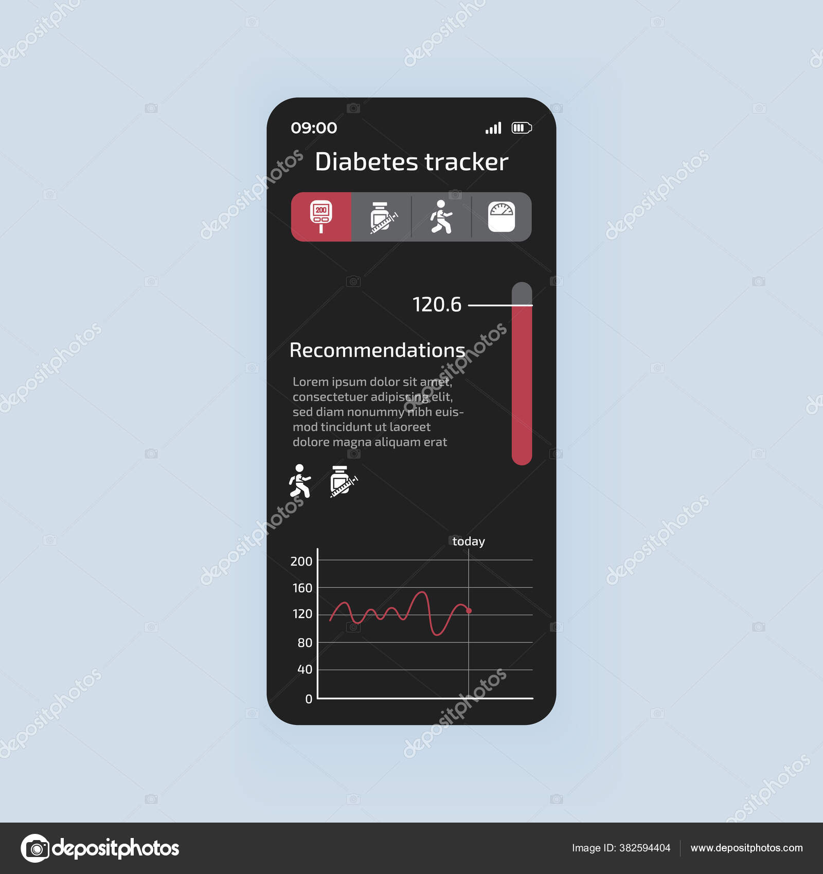 Diabetes Tracking Smartphone Interface Vector Template Mobile App Page ...