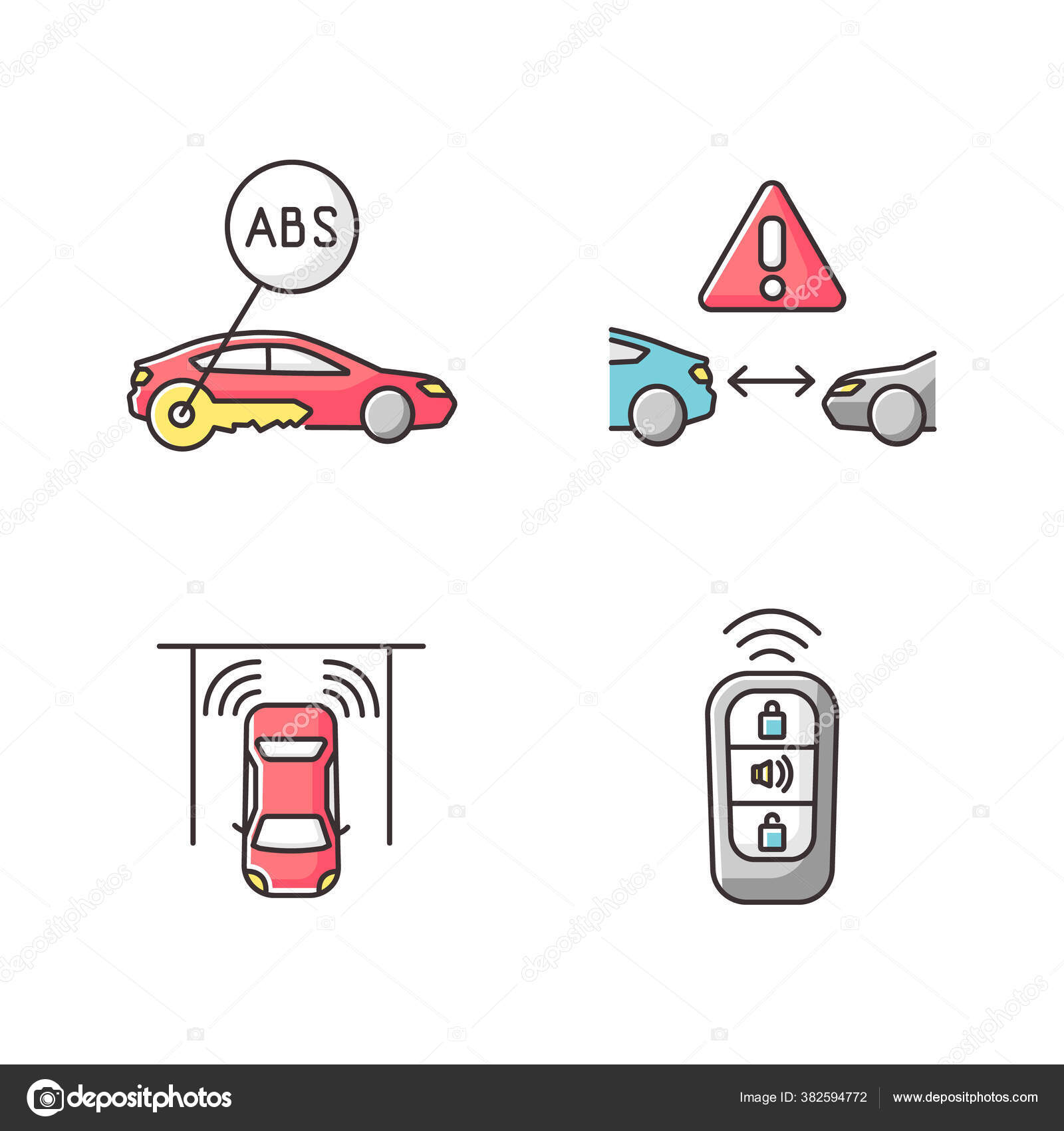 Smart Driving Safety Systems Rgb Color Icons Set Driver Assistance ...