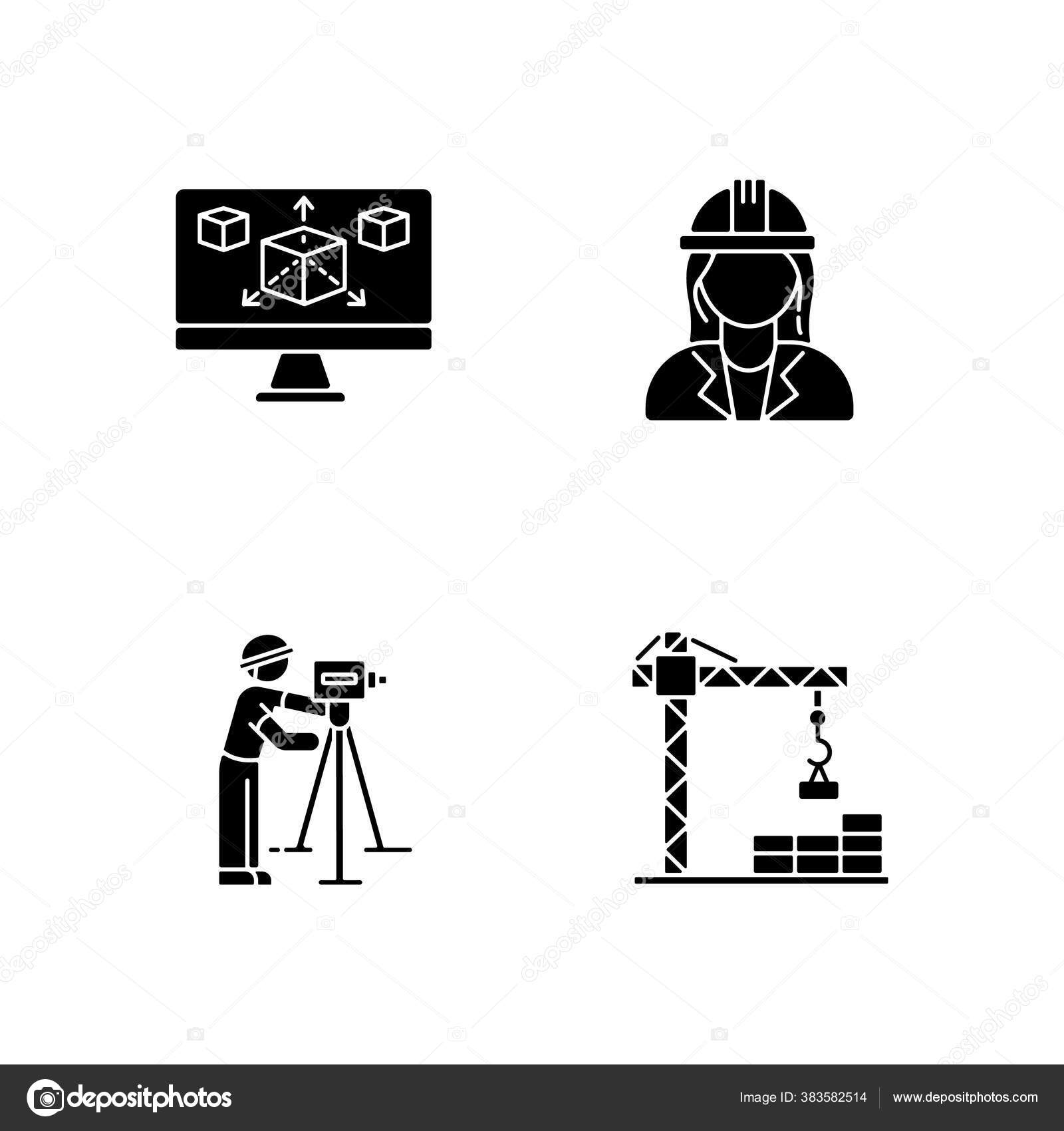 Construction Building Process Black Glyph Icons Set White Space Three ...