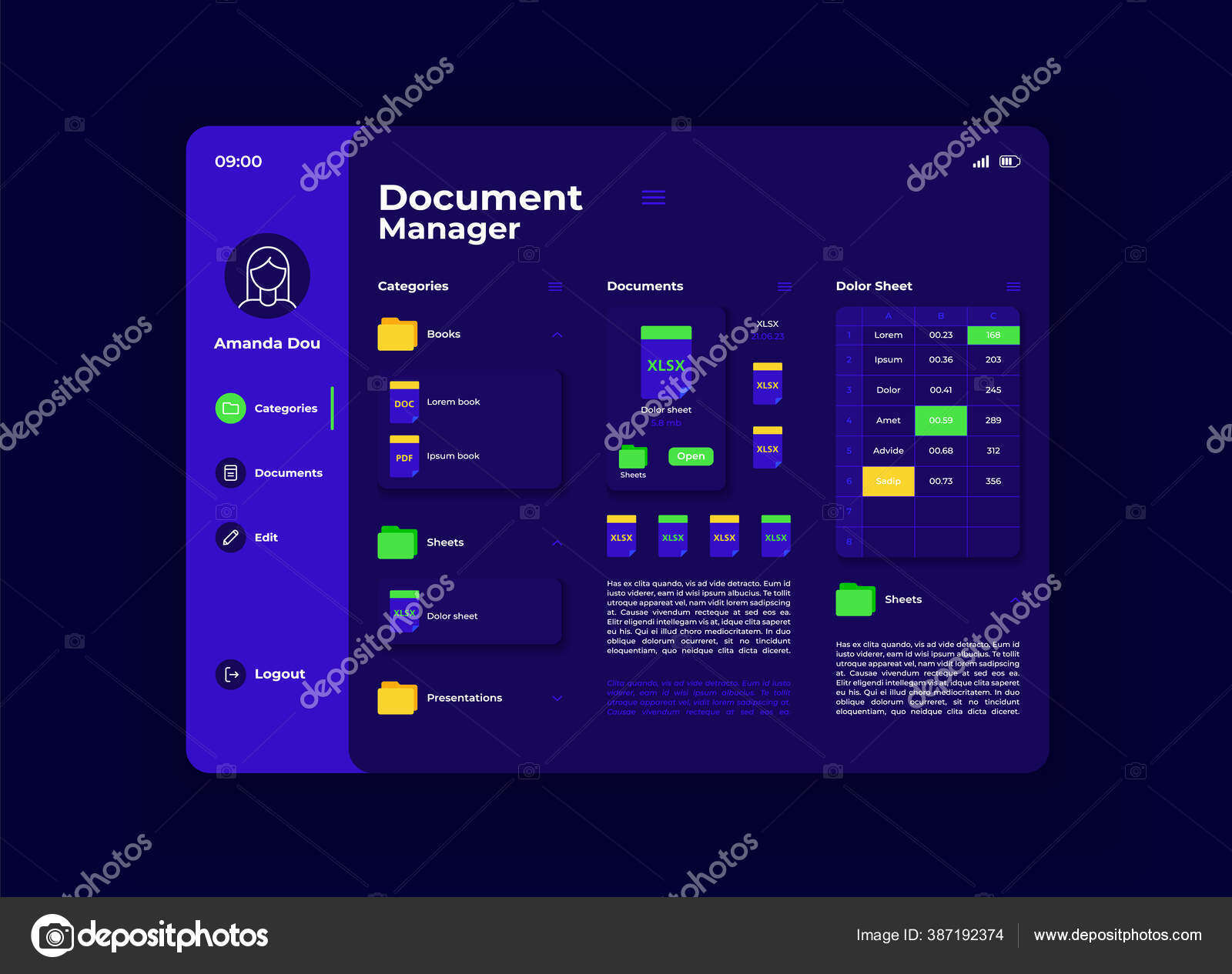 Document manager tablet interface vector template Stock Vector Image by ...