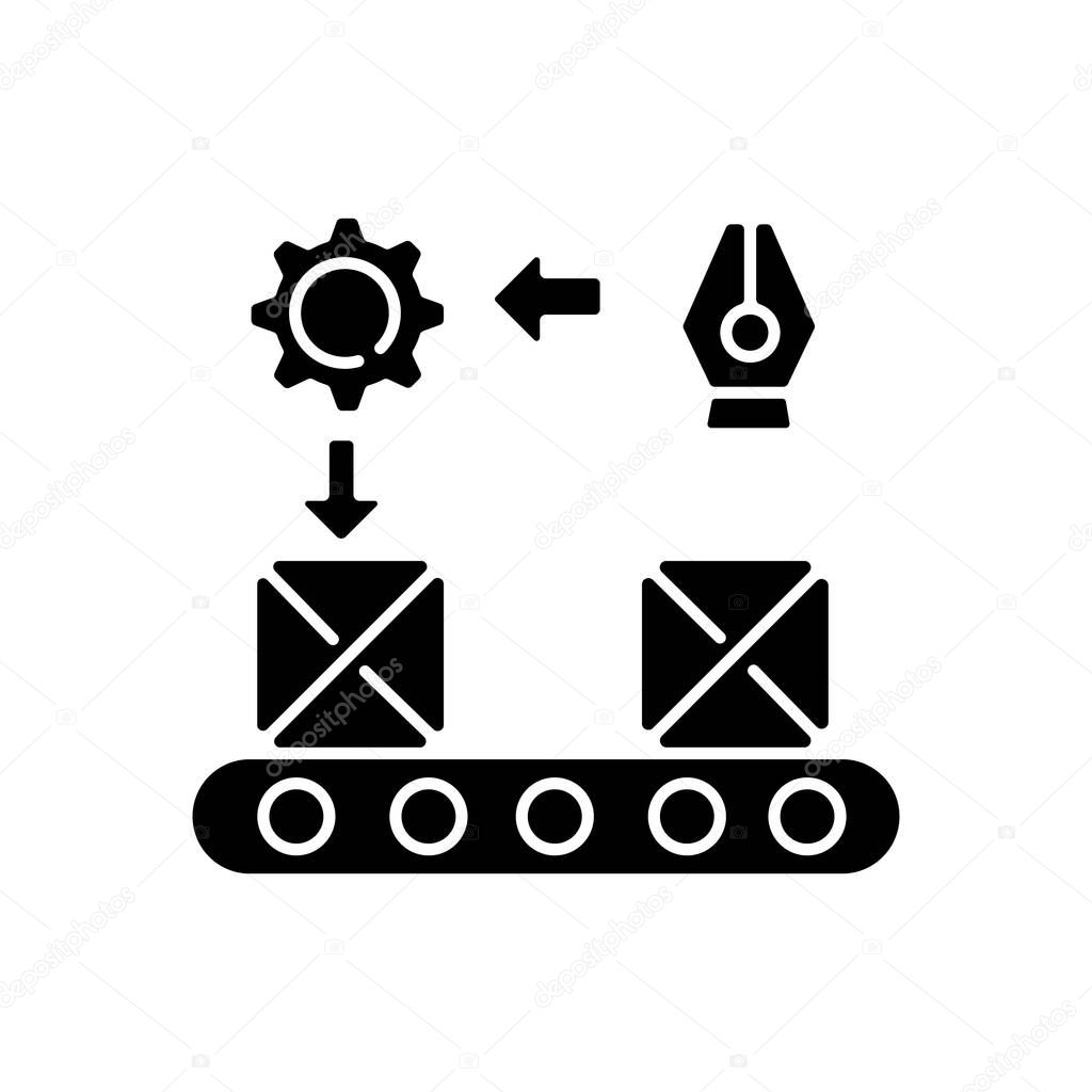 Icono de glifo negro de flujo continuo. Modelo de producción en masa ...