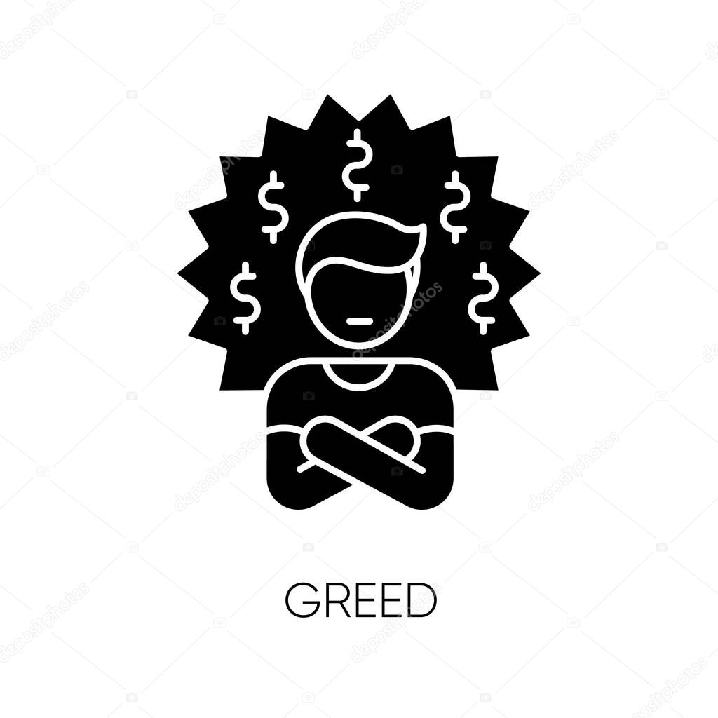 Icono de glifo negro codicia. Mal rasgo personal, calidad negativa ...