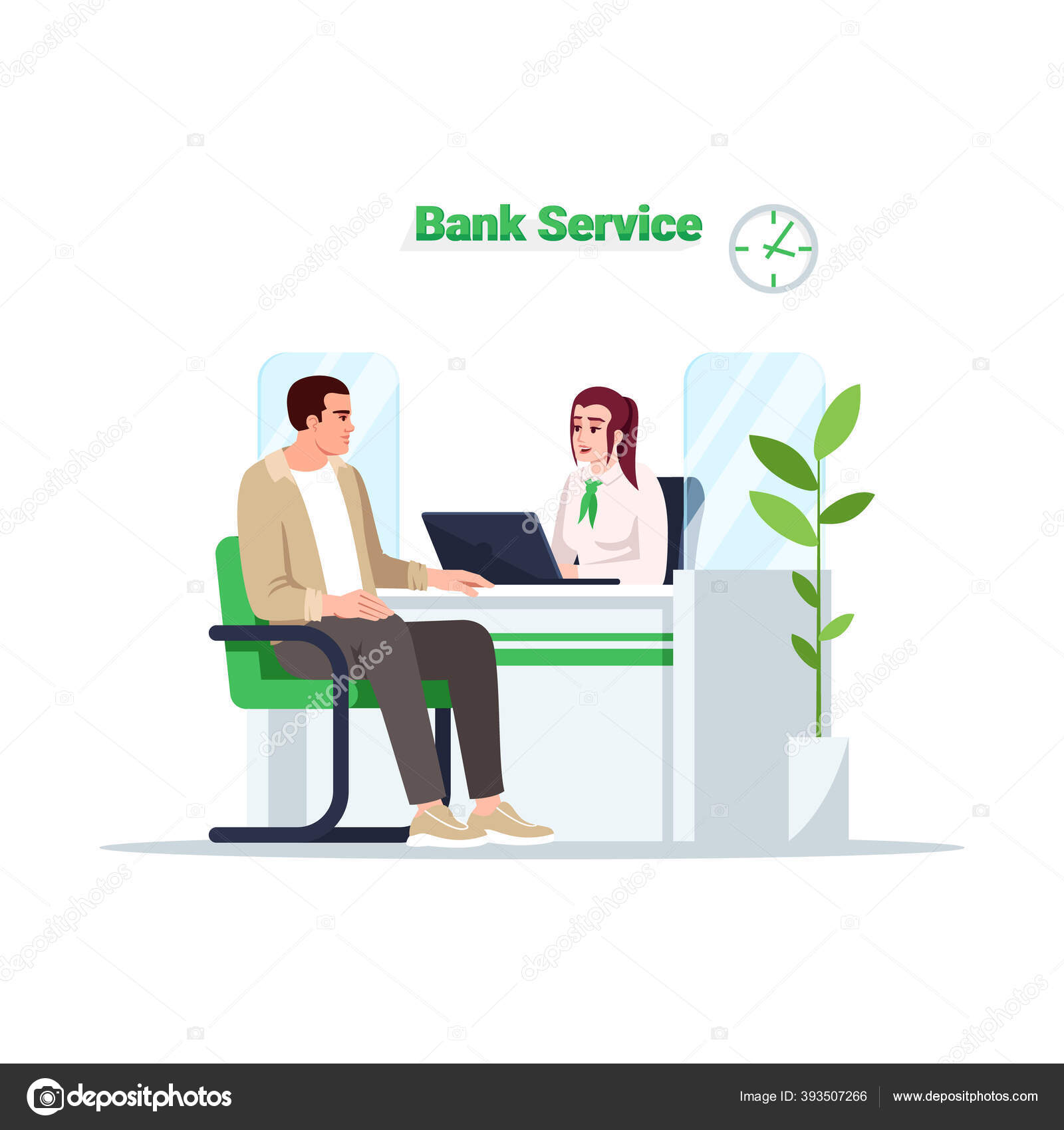 Bank Service Semi Flat Rgb Color Vector Illustration Customer Reception ...