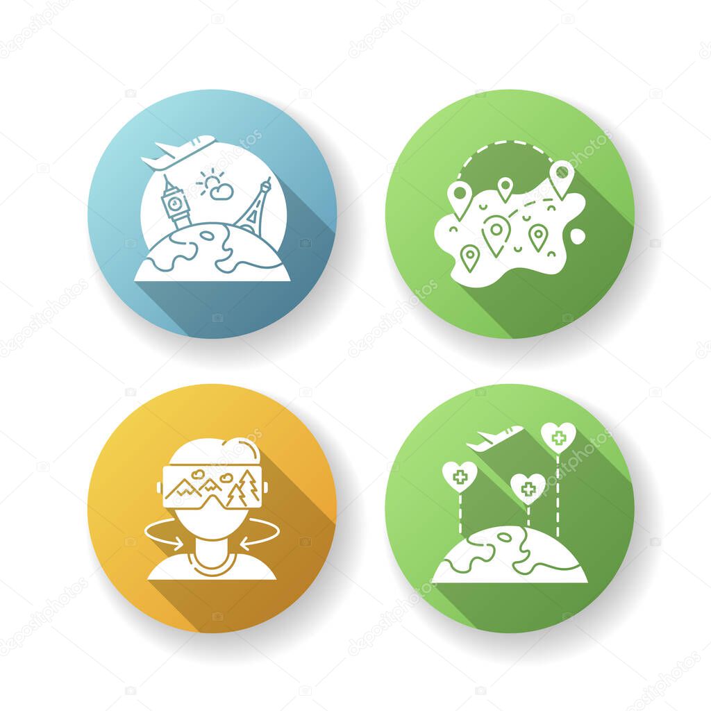 Conjunto De Iconos De Glifo De Sombra Largo De Diseño Plano Turístico