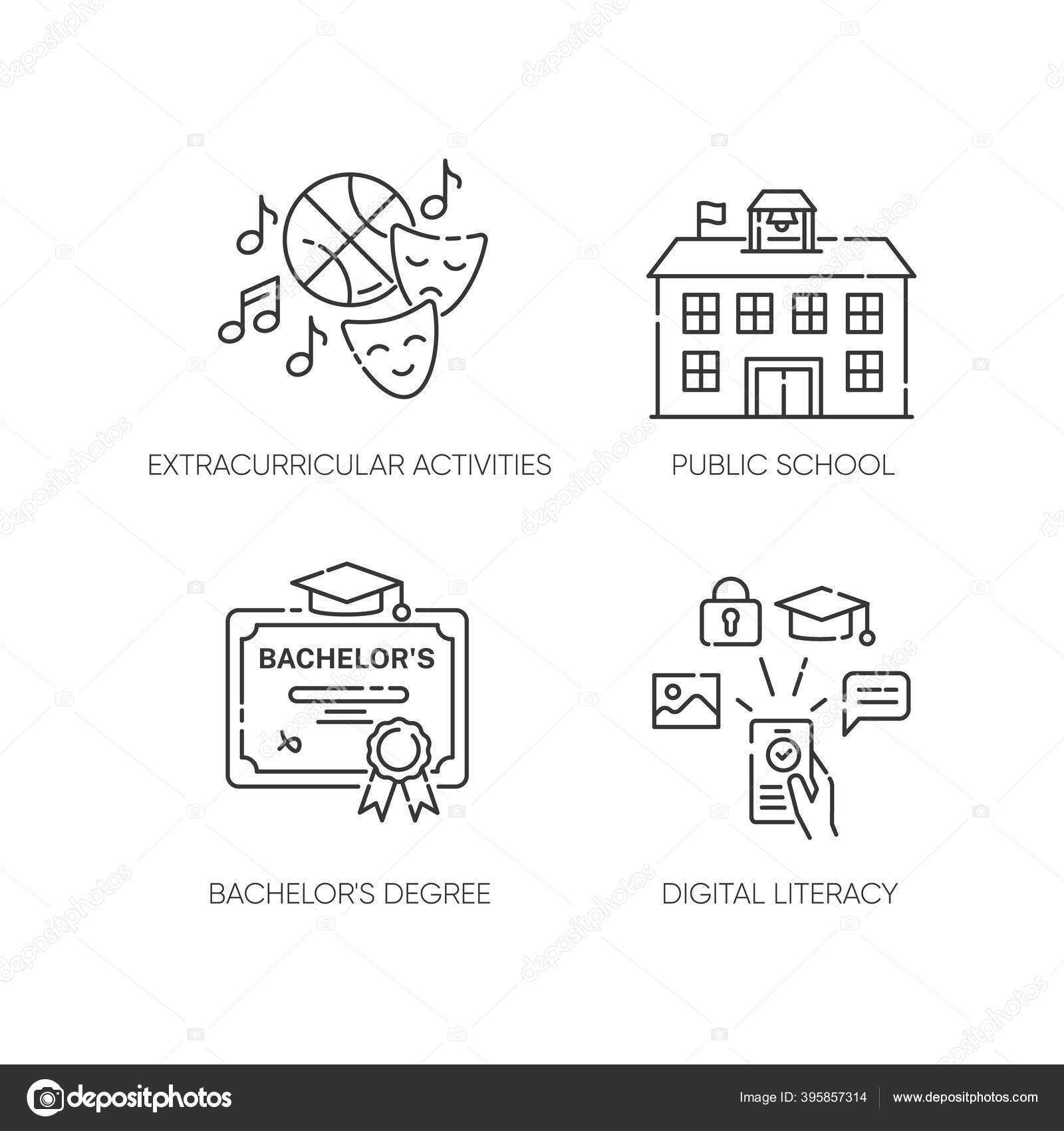 Public School Education Pixel Perfect Linear Icons Set Extracurricular Activities — Stock Vector ...